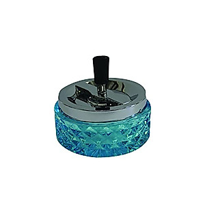 Hank Star 4.75" Round Push Down Glass Ashtray with Spinning Tray ~ Choose Your Own Color (Aqua Blue)