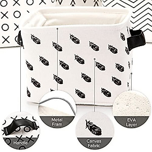 Sea Team Foldable Mini Square New Black and White Theme Natural Linen & Cotton Fabric Storage Bins Simple Desk Shelf Baskets Organizers - Set of 4