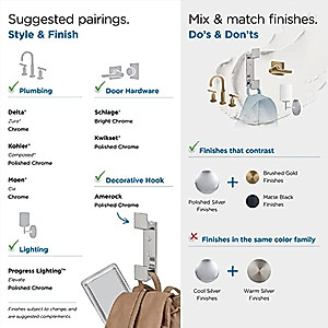 Amerock H3700926 | Bray Double Prong Decorative Wall Hook | Polished Chrome Hook for Coats, Hats, Backpacks, Bags | Hooks for Bathroom, Bedroom, Closet, Entryway, Laundry Room, Office