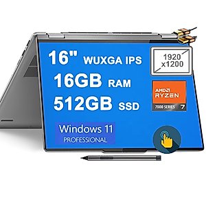 Lenovo Yoga 7 2-in-1 Laptop 16" WUXGA IPS Touchscreen AMD 8-Core Ryzen 7 7735U >i7-1255U 16GB DDR5 512GB SSD Radeon 680M Graphic Fingerprint Backlit USB-C with Pen Win11Pro Silver + HDMI Cable