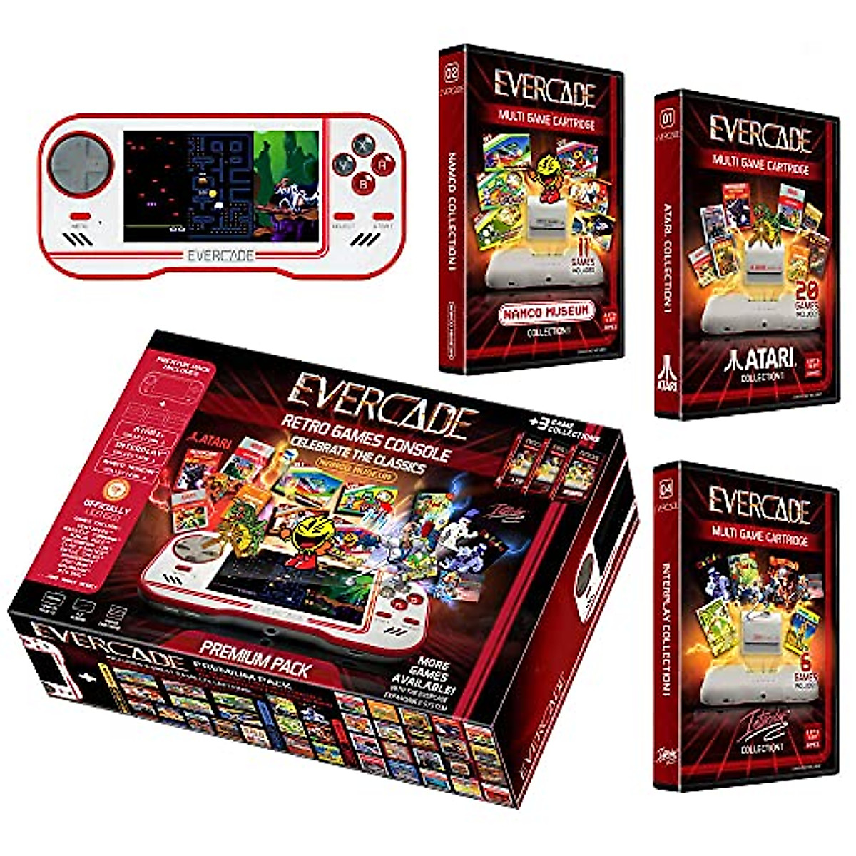 Evercade Premium Pack [EU] Includes 3 Cartridges: Atari Volume 1, Namco Museum Volume 1, and Interplay Volume 1