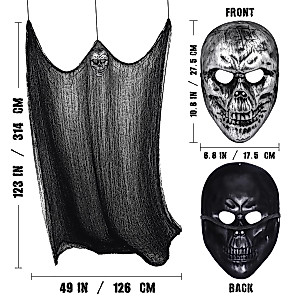 25FT Scary Halloween Outdoor Decorations, Hanging Ghost Halloween Decor with Black Creepy Cloth and Skull Mask for Halloween Haunted House Decor Party Supplies