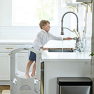 Kids Learning Tower by Little Partners – Child Kitchen Stool Helper Adjustable Height Step Stool, Wooden Frame, Counter Step-Up Active Standing Tower (Soft White)