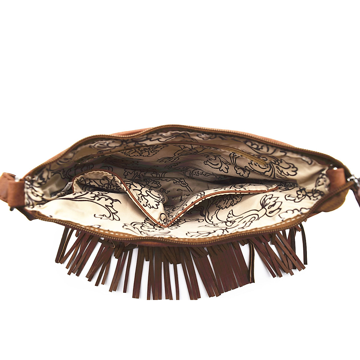 Western Cowgirl Fashion Style Leather Fringe Crossbody Handbags Women Purse Country Everyday Shoulder Bag (Cognac)