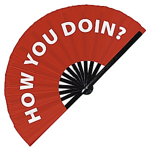 How You Doin? hand fan foldable bamboo circuit hand fan funny gag slang words expressions statement gifts Festival accessories Rave handheld Circuit event fan Clack fans (Red)