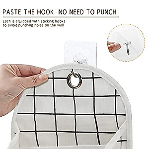 AUHOKY 2Pcs Wall Hanging Storage Bag, Waterproof Over The Door Closet Organizer with 3 Pockets, Stylish Hanging Pocket Linen Cotton Pouch Box Containers for Bedroom Bathroom Desktop(Black/White)