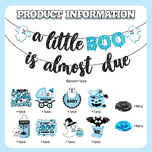 Halloween Ghost Baby Shower Party Decorations, A Little Boo is Almost Due Blue Baby Decor for Boy and Girl, Spooky Birthday Decorations Boo Banner