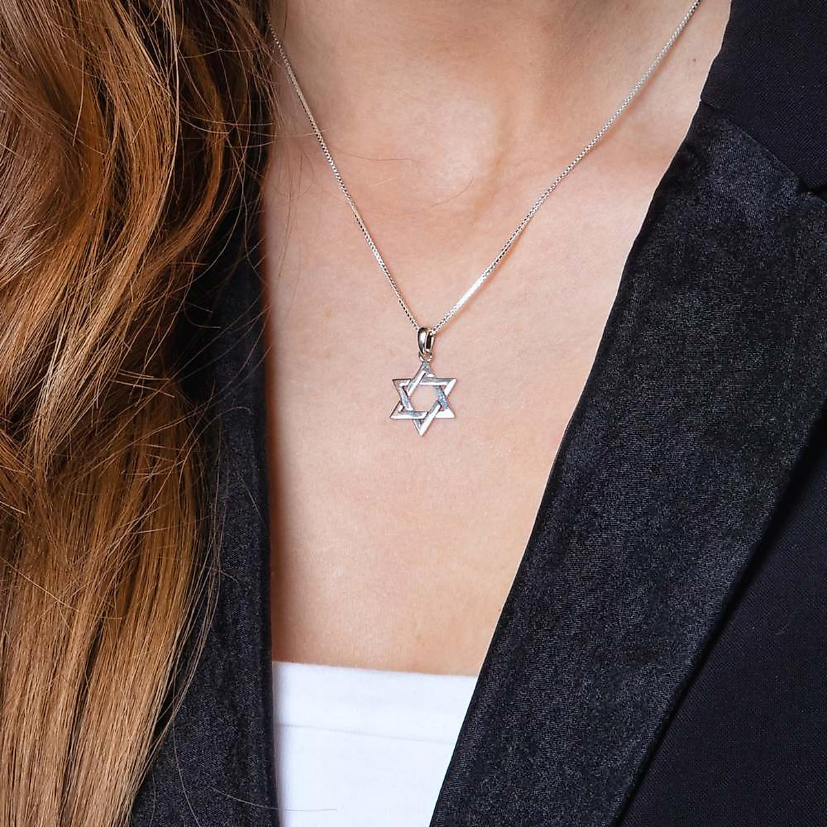 Marina Jewellery Classic Star Of David Real 925 Sterling Silver 18" Chain Necklace with Jewish Pendant Charm Shield of David.