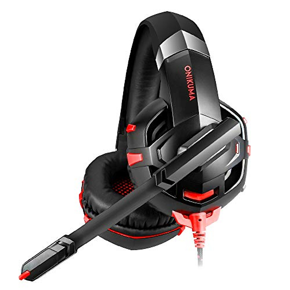 Cdycam Gaming Headset for PS4, PC, Xbox One Controller, Wired Gaming Chat Headphones with 7.1 Surround Sound, Noise-Cancellation Microphone, LED Blue Light Gaming Headset (RED)