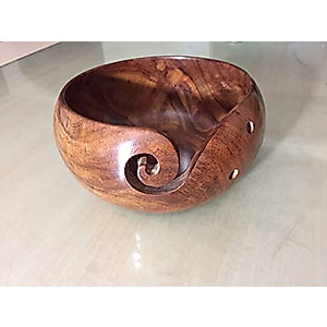 Decorative Yarn Bowl Weaving Supply Circular Yarn Storage Bowl Wooden for Knitting Crochet by SUFY Crafts (Small-6x6x3 Inch)