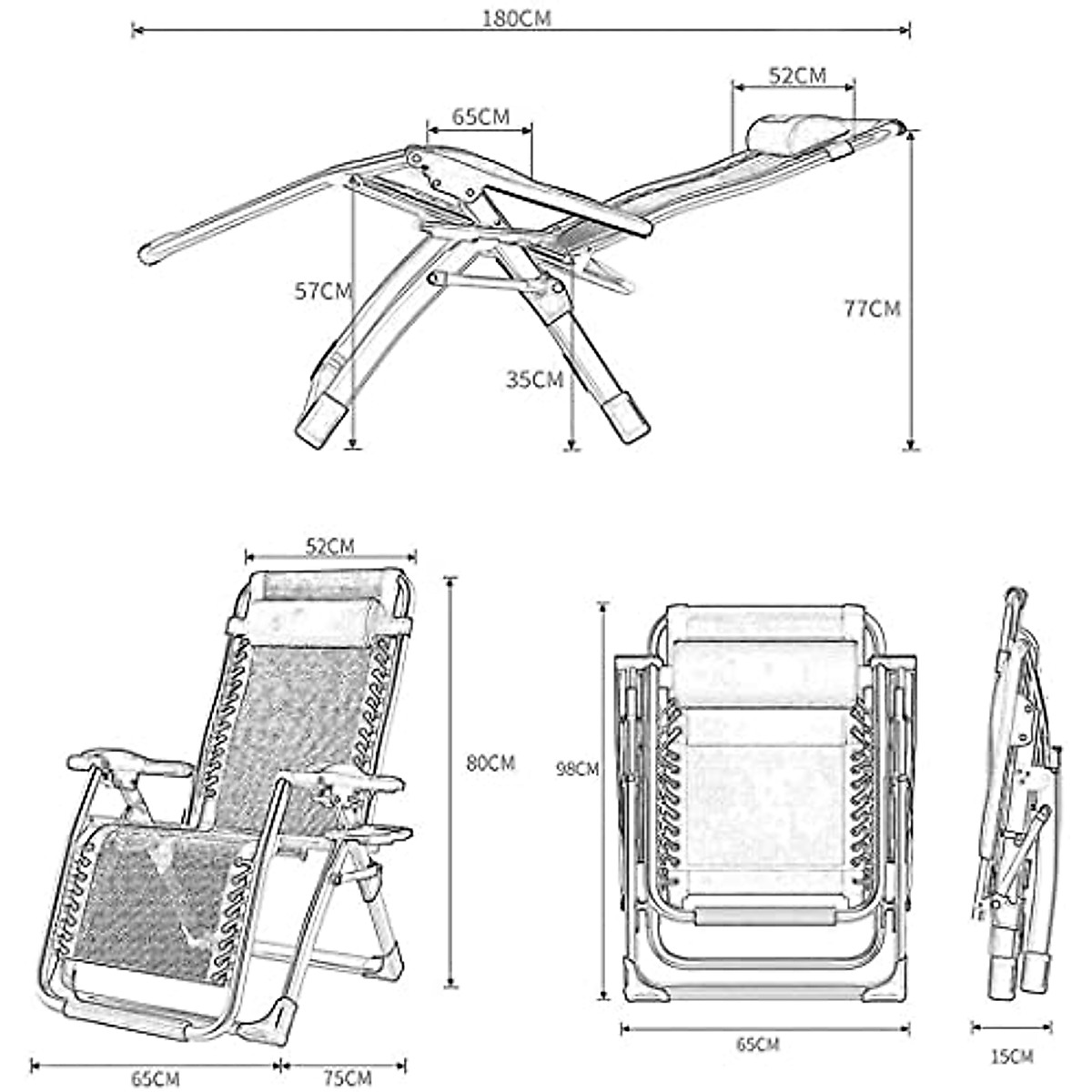 CZYSHP Cushion Oversized Patio Chairs Reclining for Heavy People Sun Lounger Zero Gravity Chair for Outdoor Camping Travel Portable Chairs with Cotton Pad/Gray1
