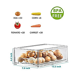 AYOTEE Refrigerator drawer organizer Fridge clear stackable drawers Organizer Bins stackable fridge storage bins drawers for Fridge,Freezers(LARGE)
