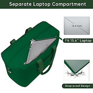 Weekender Bags for Women with 15.6 inch Laptop Compartment, LYAUK Travel Duffel Bag with Detachable Makeup Bag&Wet Pocket, Carry on Overnight Bag for Airplanes,Hospital Bag for Labor and Deliver Green