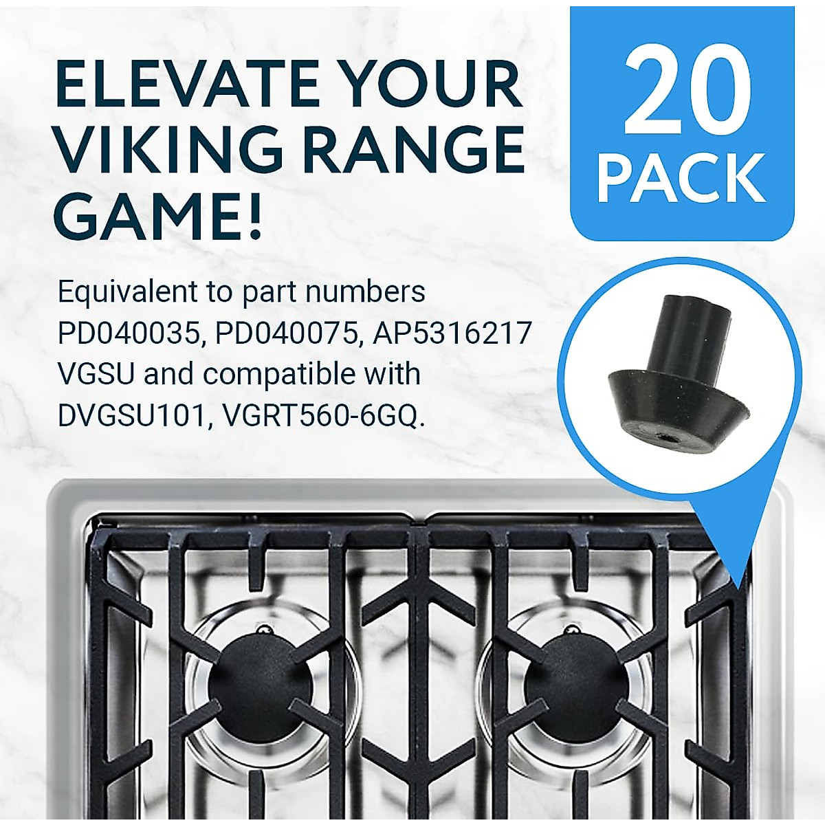 IMPRESA 20-Pack Viking Range Stove Grate Rubber Feet Bumpers – Heat Resistant Foot Replacements for Gas Burner Grates, Equivalent to PD040035 - Stove Grill Rubber Pads