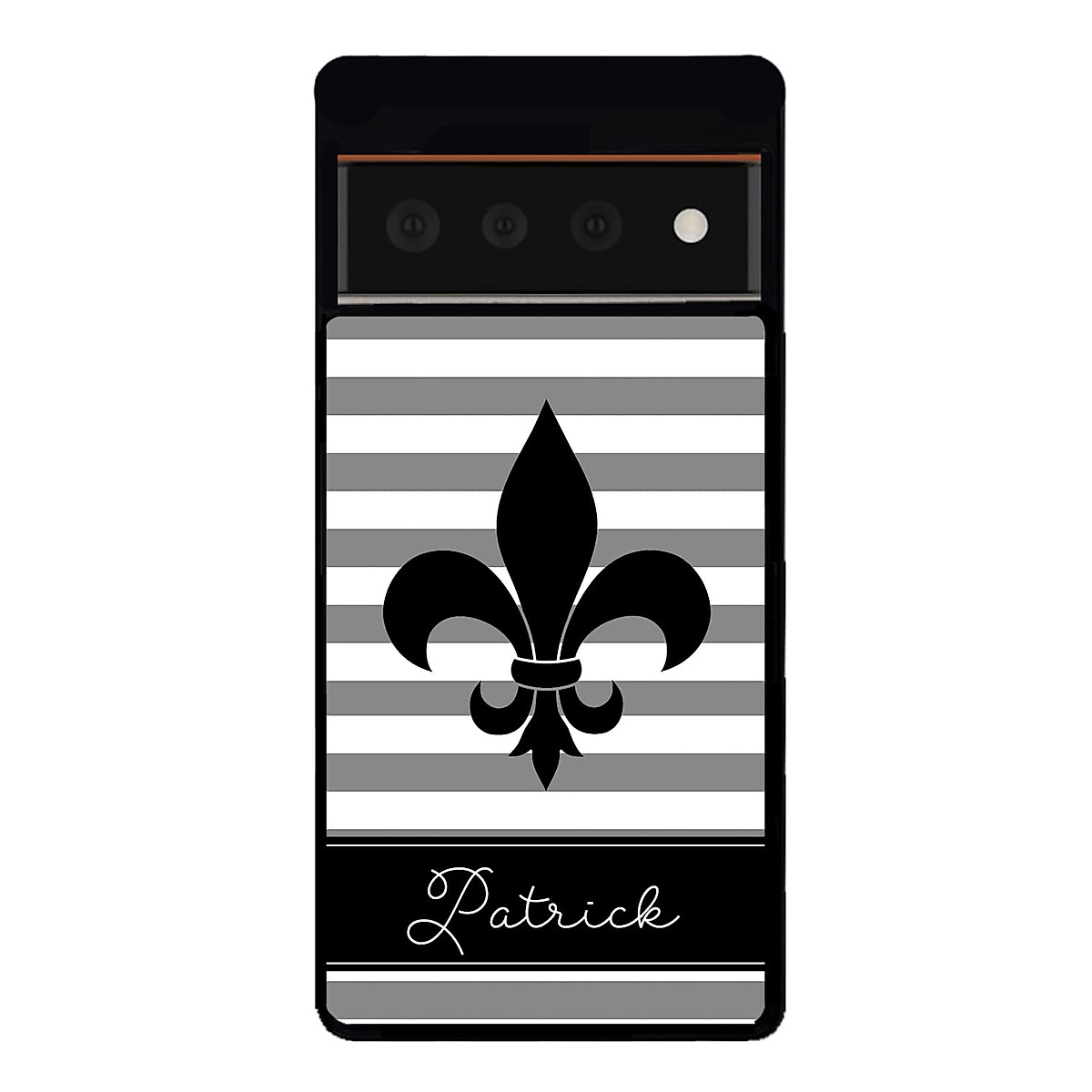 Fleur De Lis Black White Personalized Black Rubber Phone Case Compatible With Google Pixel 8 Pro, 8a, 8, 7a, 7, Pixel 7 Pro, 6a, Pixel 6 Pro, 6, 5, 4a 5G, 4a 4G, 4, 4 XL, 3a, 3a XL, 3, 3 XL, 2 XL