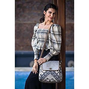 Myra Bag Stormy Love Shoulder Bag Upcycled Canvas, Leather, Cowhide & Rug S-2202