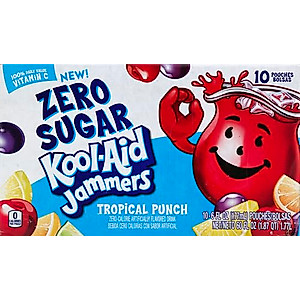 Kool-Aid Jammers Tropical Punch Zero Sugar Artificially Flavored Kids Soft Drink (10 ct Box, 6 fl oz Pouches)