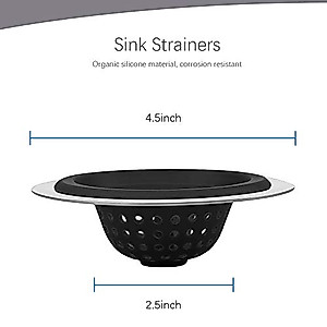 Kitchen Set of 2 Sink Strainers, Flexible Silicone Good Grip Kitchen Sink Drainers, Traps Food Debris and Prevents Clogs, Large Wide 4.5’ Diameter Rim