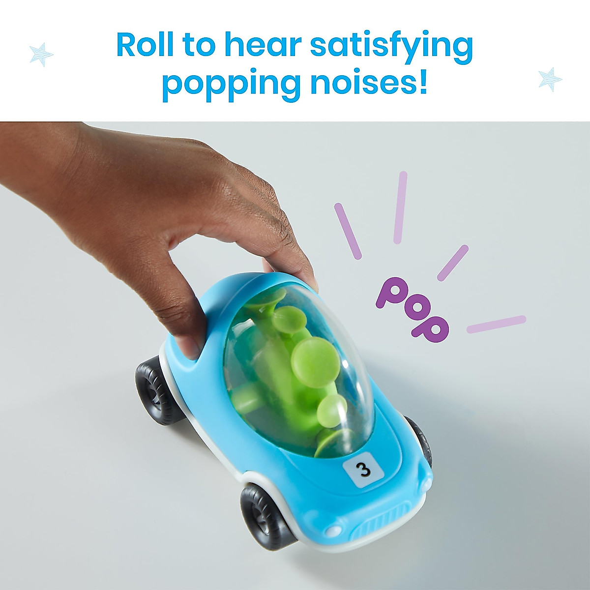 Hand2Mind Popping Fidget Cars - Suction Cup Toys for Fine Motor Skills, Toddler & Preschool Sensory Play, Anxiety Relief (Set of 3)