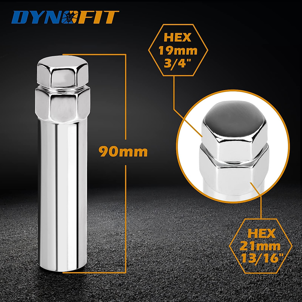 dynofit 6 Spline Drive Tuner Lug Nuts Key for Wrench with 3/4'' (19mm) and 13/16''(21mm) Hex, Chrome Lugnuts Socket Replacement Tool for 1/2" 12x1.5 12x1.25 Lug Nut 24months Warranty