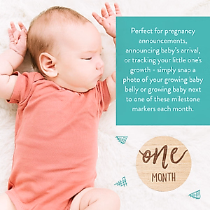 Kate & Milo Baby Monthly Milestone Marker Discs, Reversible Photo Props, Baby Growth and Pregnancy Growth Cards, Wooden