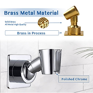 Shower Head Holder Adjustable Handheld Brass Shower Head Bracket Shower Wall Mount Holder Shower Wand Holder, Drill Free Glue Installation(Polished Chrome)