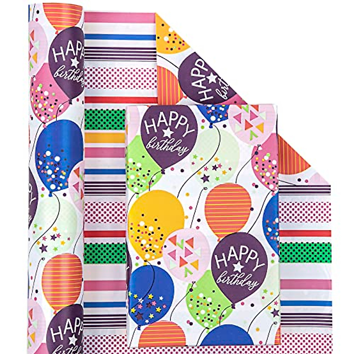 WRAPAHOLIC Birthday Reversible Wrapping Paper - Mini Roll - 17 Inch X 33 Feet - Colorful Balloon with Confetti Design for Birthday, Holiday, Party, Baby Shower