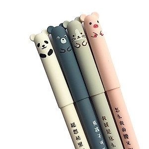 PEXIZUAN 4 Pcs/set Kawaii Pig Bear Cat Mouse Erasable Gel Pen School Office Supplies Stationery Gift 0.35mm Blue Black Ink 4 Pcs/set(black 4pcs)