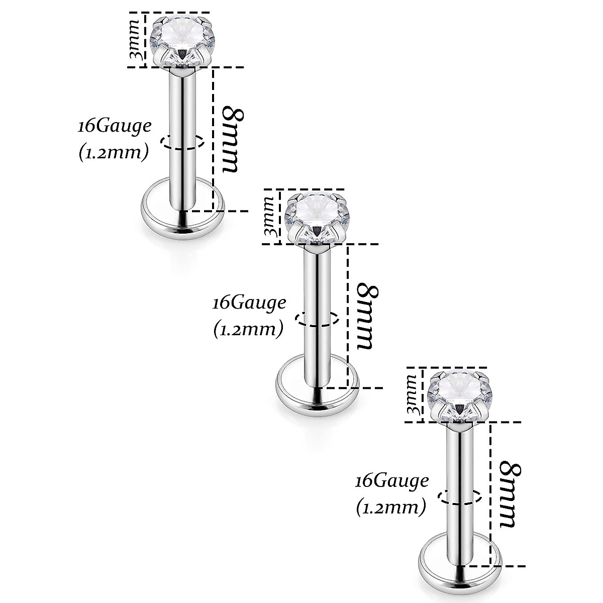 Vsnnsns 16G Lip Rings Stainless Steel Clear Cubic Zirconia Labret Monroe Lip Rings Nail Cartilage Tragus Helix Earrings Studs Ring Medusa Piercing Jewelry for Women Men 8mm