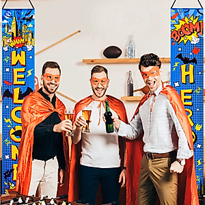 Hero Decorations Hero Backdrop Hero Porch Sign Banners Welcome Hanging Hero Decoration for Super Fun Hero Party Wall Decoration Door Action Door Sign (Blue Hero)