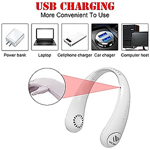 MOCARE Portable Neck Fan, USB Personal Bladelss Fans Rechargeable Cooling Hands Free Lightweight For Outdoor Sports Travel Office Camping (White)