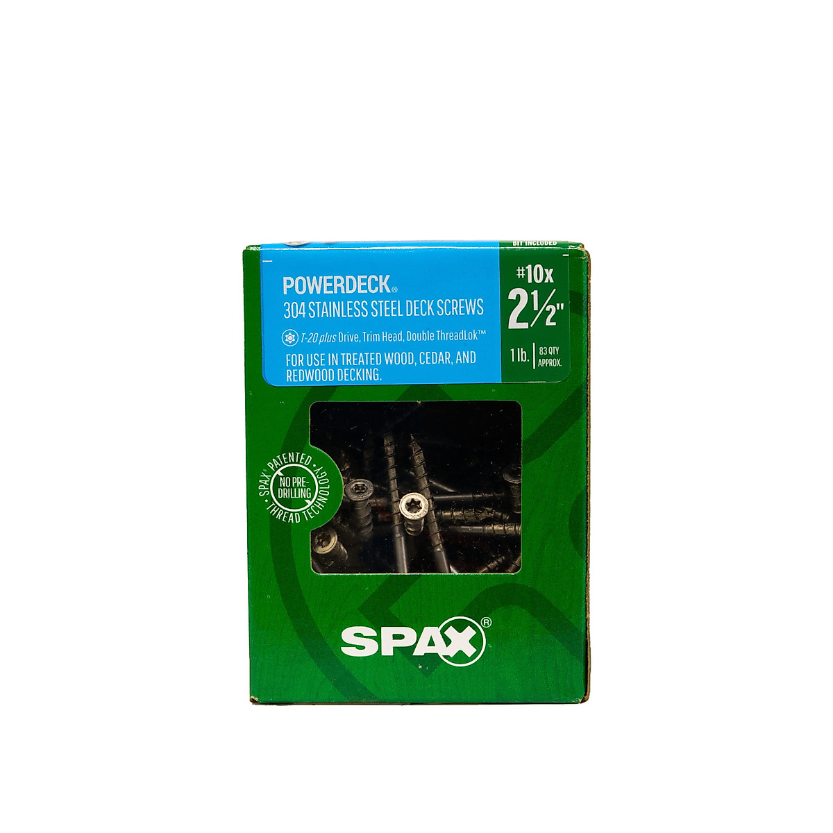 SPAX #10 x 2-1/2" Exterior Trim Head Stainless Steel Wood Deck Screws Powerdeck Torx T-Star Plus (83 EA) 1 LB Bit Included Double Threaded Rust Resistant