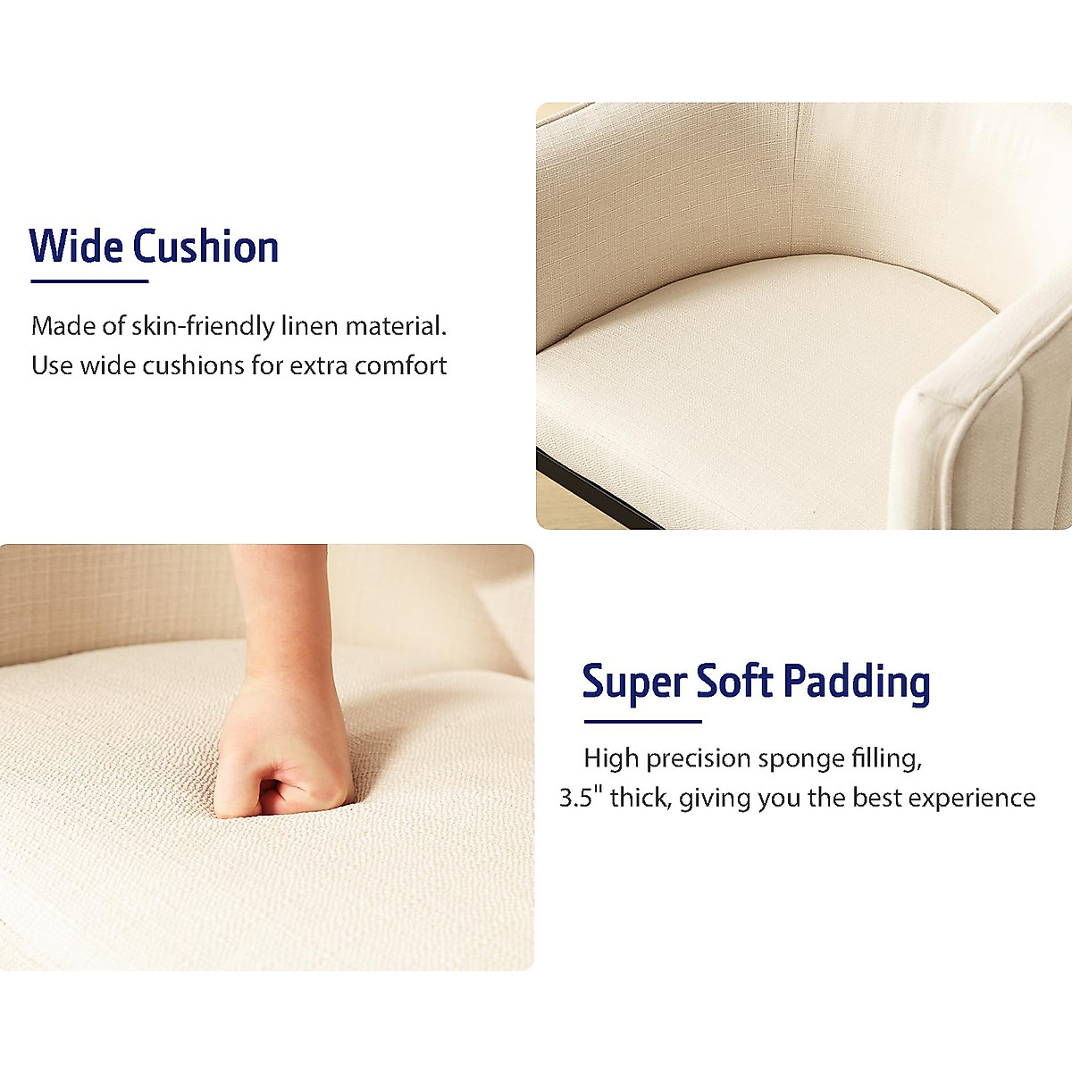 Kmax Linen Fabric Dining Chairs Set of 4 Modern Barrel Arm Chairs with Metal Frame Upholstered Kitchen Chairs for Living Room, Dining Room, Hotel, Beige