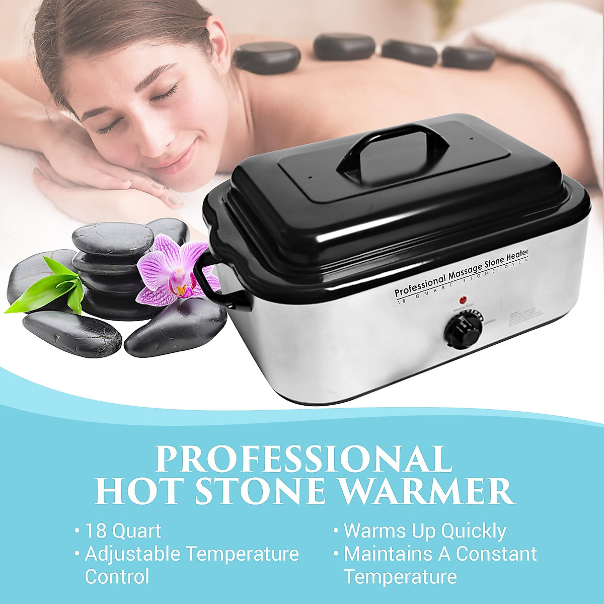 NRG Professional Hot Stone Warmer for Massage Therapy, 18 Quart - Hot Stone Heater Hot Stones Warmer Massage Stone Heater Massage Stone Warmer Massage Accessories - Adjustable Temperature Control