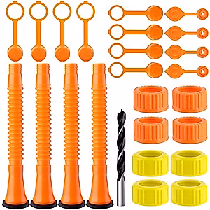 Gas Can Spout Replacement, Gas Can Nozzle Kit with Screw Collar Caps, Gasket Stopper,and 2 Kinds Gas Can Vent Cap for Most Style Gas Can, Highly Fitted, Smoothly Flow (4 Kit)