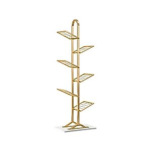 VERAMY 6 Tier Tree Bookshelf Tall Bookshelf Utility Metal Book Shelf Floor Standing Bookcase Storage Rack Narrow Book Shelf Organizer for Bedroom Living Room Study Room (Color : Gold)