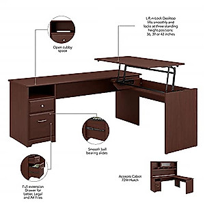 Bush Furniture Cabot 72W 3 Position L Shaped Sit to Stand Desk in Harvest Cherry