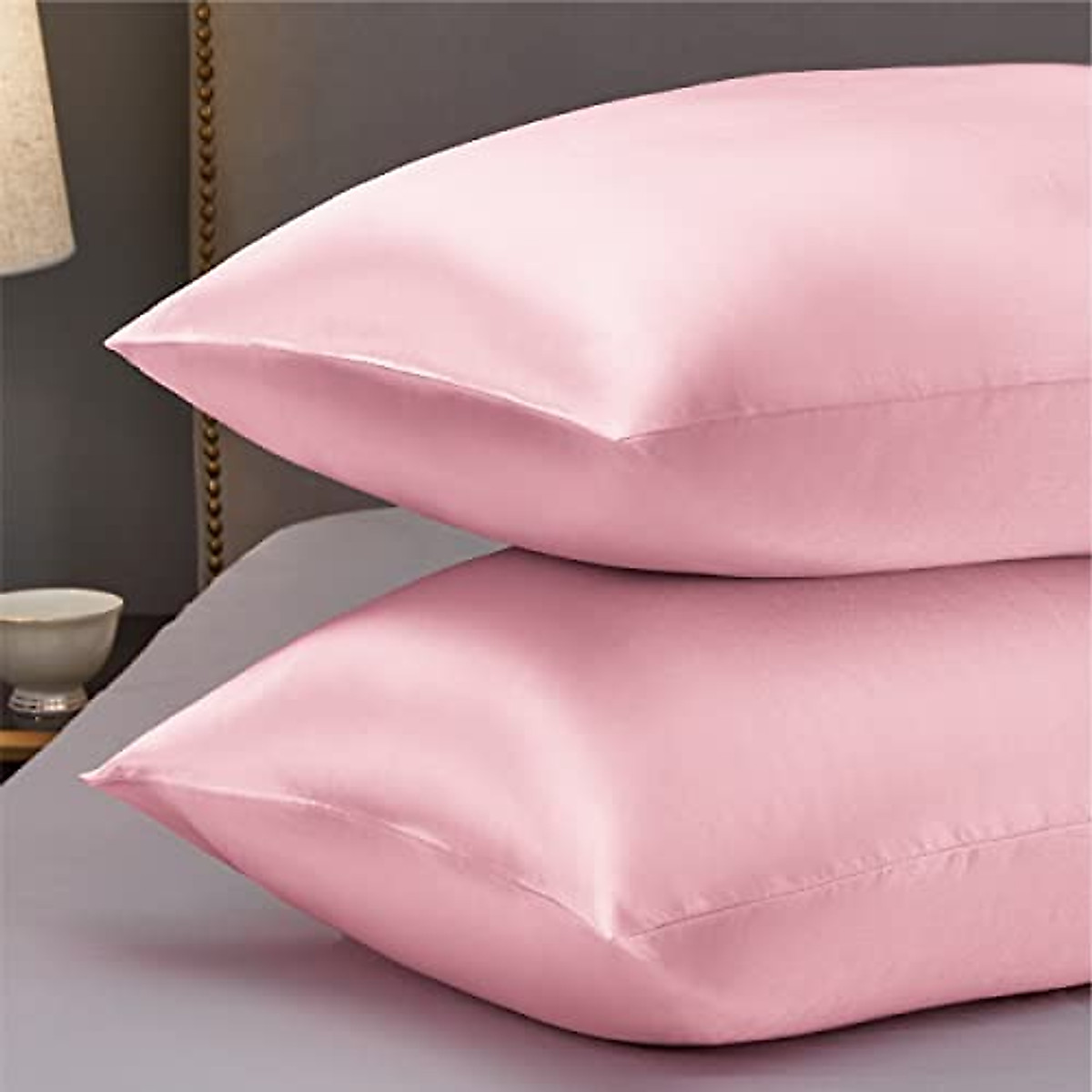 Bedsure Satin Pillowcase for Hair and Skin Queen - Pink Silky Pillowcase 2 Pack 20x30 Inches - Satin Pillow Cases Set of 2 with Envelope Closure, Similar to Silk Pillow Cases, Gifts for Women Men