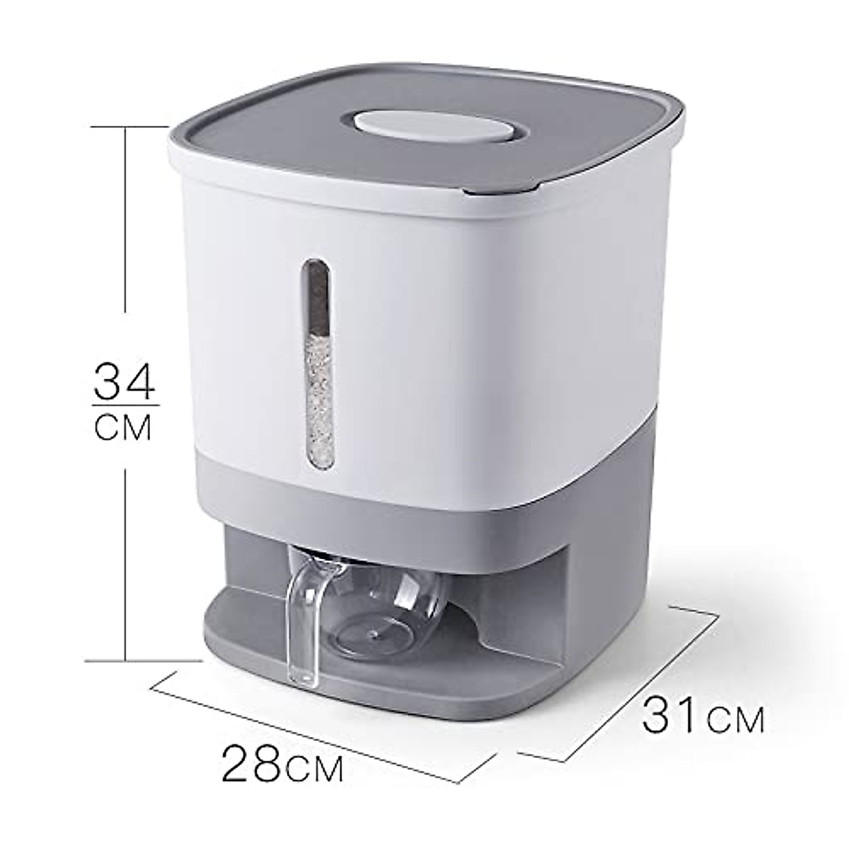 YYIJ Airtight Rice dispenser 22Lbs Rice Dry Food Storage Container,Cereal Container Bin,Measuring Cup Included, Gray, R1343G426335IC5Q