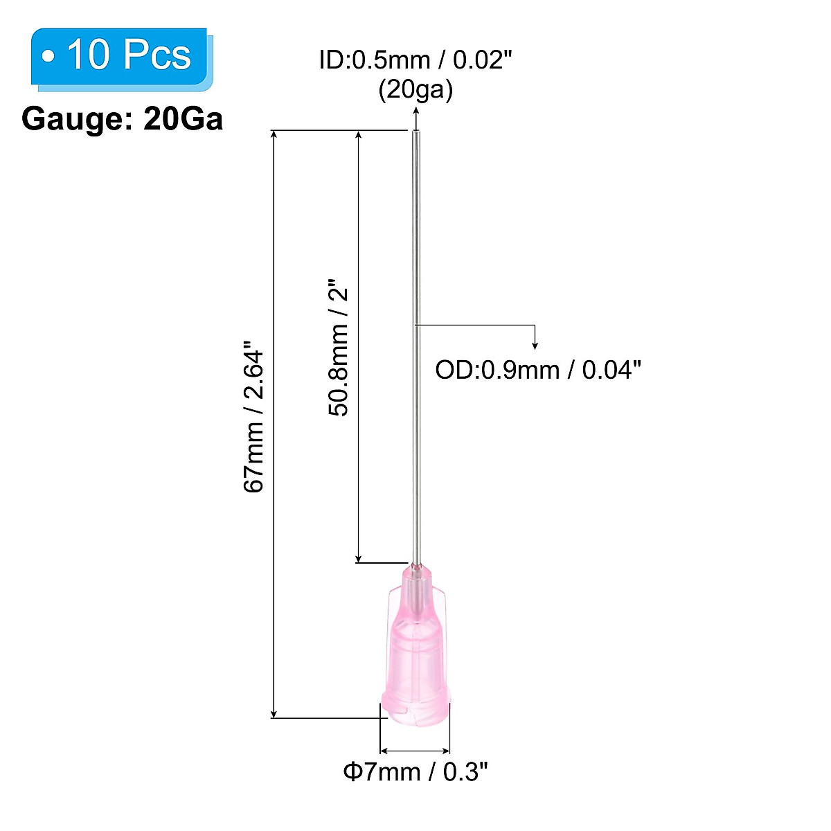 PATIKIL 20Ga x 2 Inch Dispensing Needle Tips, 10Pcs Stainless Steel and Plastic Glue Needle Tube Blunt Tips with Luer Lock for Glue Oil Applicator, Light Pink