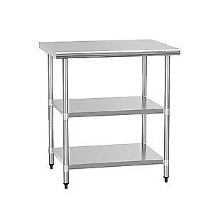 HOCCOT Stainless Steel Table for Prep & Work 24" X 30" inches with 2 Adjustable Shelf, Commercial Workstations, Utility Table in Kitchen Garage Laundry Room Outdoor BBQ
