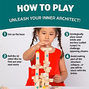 Tummple - Wooden Block Stacking Tower Game – Fun Party Game & Family Board Game for Kids, Teens, & Adults – STEM Educational Game