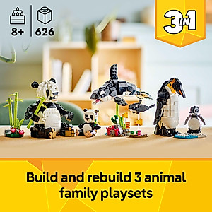 LEGO Creator 3 in 1 Wild Animals Panda Family - Building Toy with 3 Building Options, Panda, Penguin, or Orca - Animal Figures for Kids, Girls and Boys, Ages 8+ - Gift Idea for Birthdays - 31165