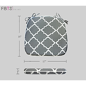 FBTS Prime Outdoor Seat Cushions Set of 2 Patio Chair Cushions with Ties 16x17 Inch Grey Geometry U-Shape Chair Pads for Outdoor Patio Furniture Garden Home Office