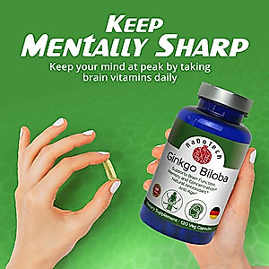 RaDoTech Ginkgo Biloba Support Brain Function, Supplements for Memory and Focus, Natural Antioxidant-Rich, Promotes Overall Health, 120 Vegetarian Capsules, GMP