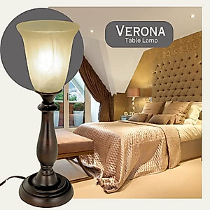 LIGHTACCENTS Rustic Table Lamp with Marbleized Alabaster Glass Shade- Beautiful 18.5'' Tall with Bronze Finish