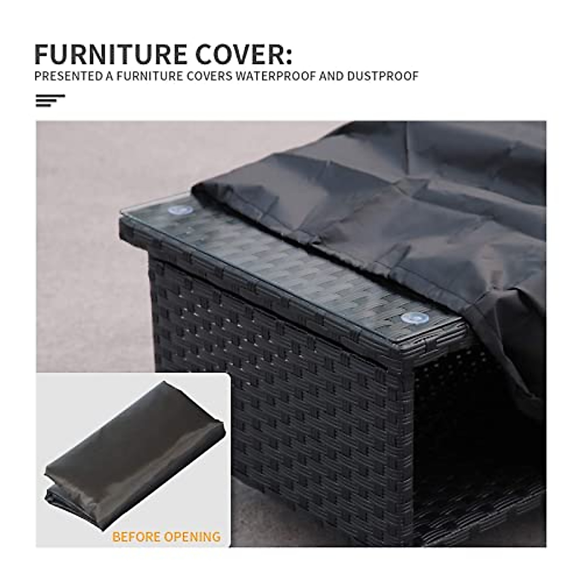 Outdoor Wicker Coffee Table Patio Furniture Garden Rattan 2-Layer Glass Table with Storage and Furniture Cover, Black