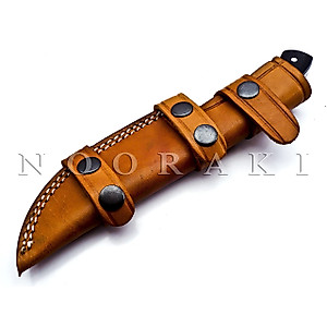 Nooraki HK-321 Knives 9-inch Overall, Beast Hunter, Hunting Knife - Full Tang Fixed Blade D2 Steel - Black Micarta Handle with PREMUM Quality Cow Hide Leather Sheath (D2 Steel)