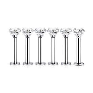 Dyknasz 316L Stainless Steel 16G 2mm Clear CZ Gem Nose Piercing Labret Monroe Lip Monroe Helix Rings Cartilage Ear Ring Studs Piercings 6mm Bar Length for Women Men Silvertone