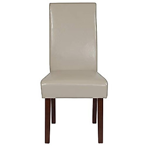 Flash Furniture Set of 2 Greenwich Series Beige LeatherSoft Upholstered Panel Back Mid-Century Parsons Dining Chairs
